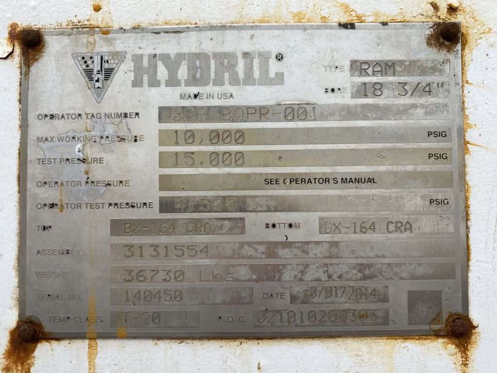 18-10K HYDRIL DOUBLE BOP W/ 19 & 15 MPL - Maps Offshore Services