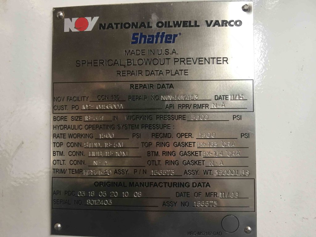 18-5M SHAFFER ANNULAR TOP 5M BX / BTM 10M BX - Maps Offshore Services