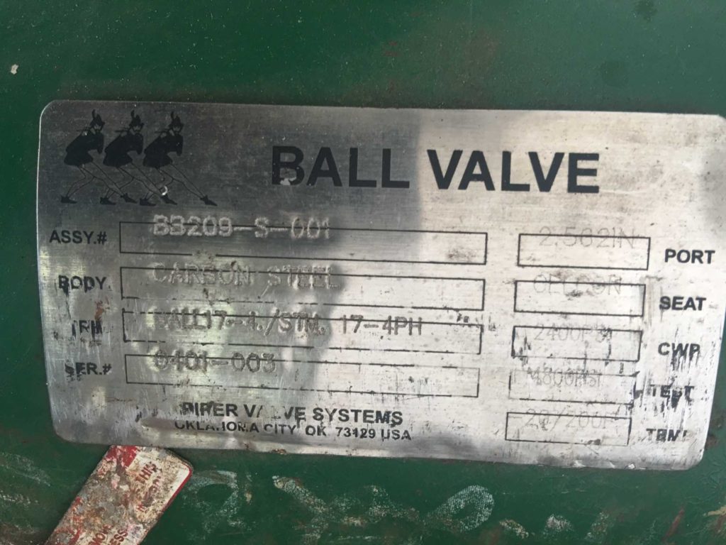 PIPER 2-9/16" BALL VALVE - Maps Offshore Services