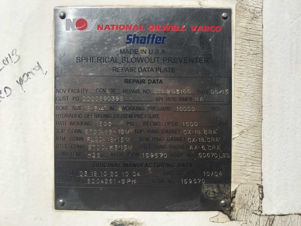 18-10M SHAFFER ANNULAR TOP 10M CX / BTM 15M CX - Maps Offshore Services