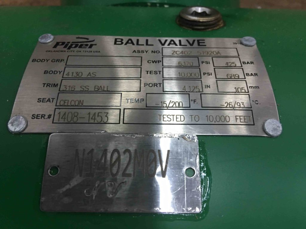 PIPER 6" BALL VALVE - Maps Offshore Services