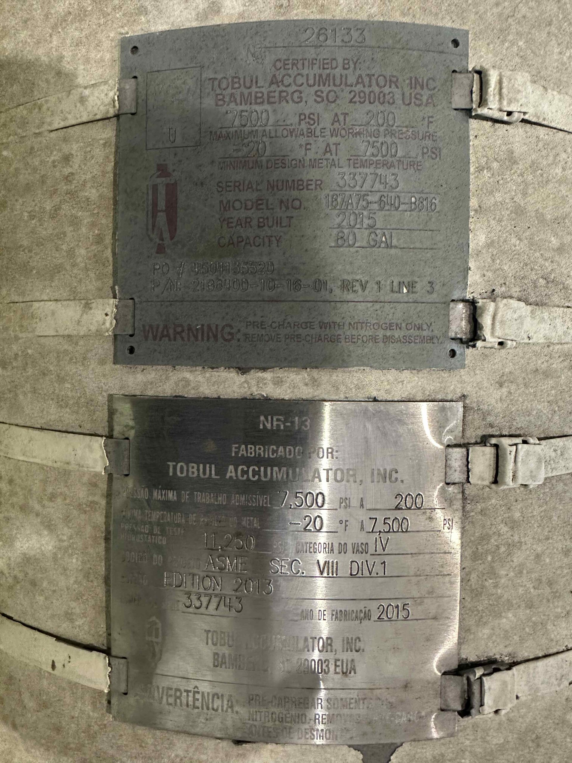 TOBUL ACCUMULATOR, 80 GALLON - Maps Offshore Services