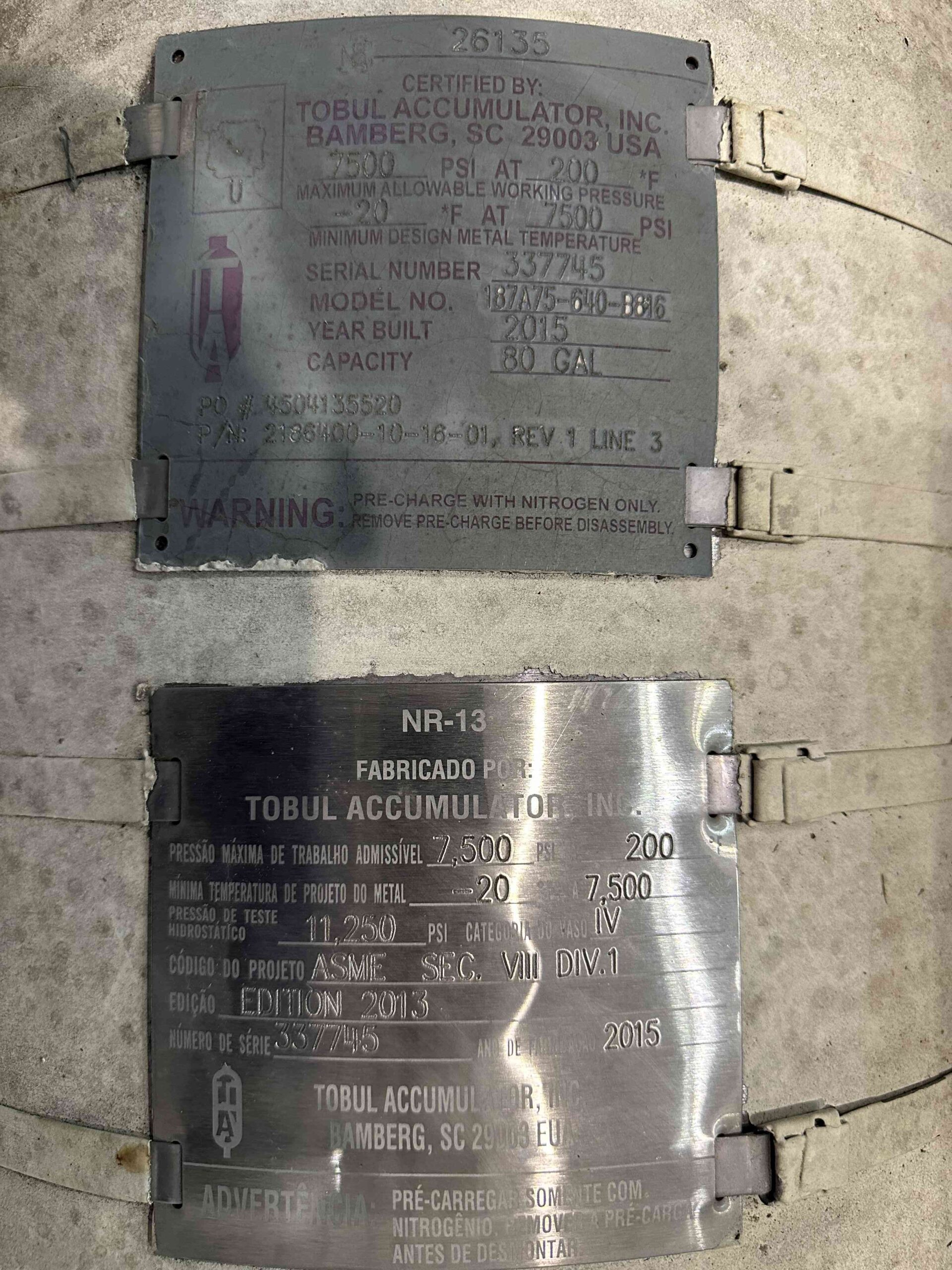 TOBUL ACCUMULATOR, 80 GALLON - Maps Offshore Services