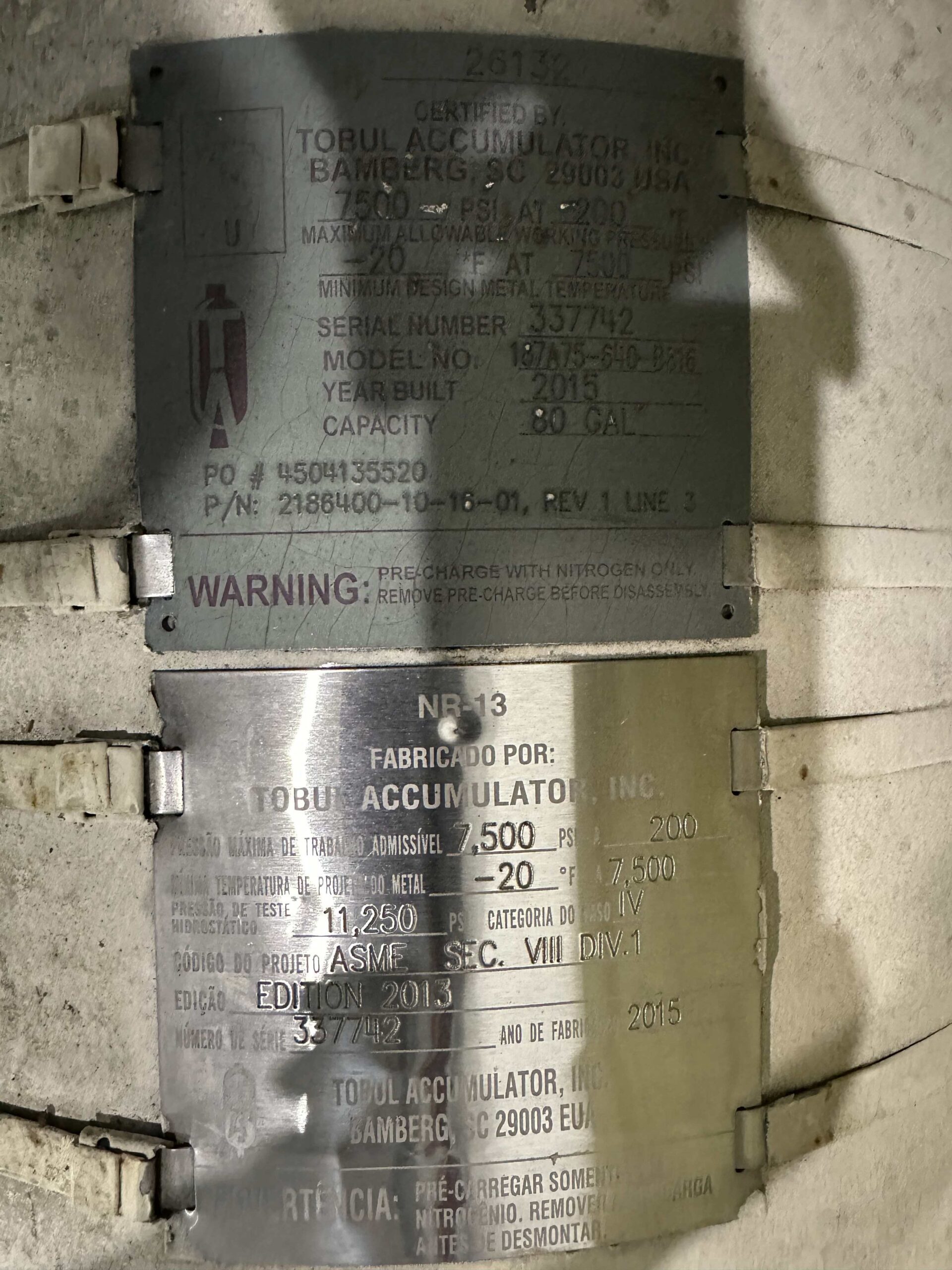 TOBUL ACCUMULATOR, 80 GALLON - Maps Offshore Services